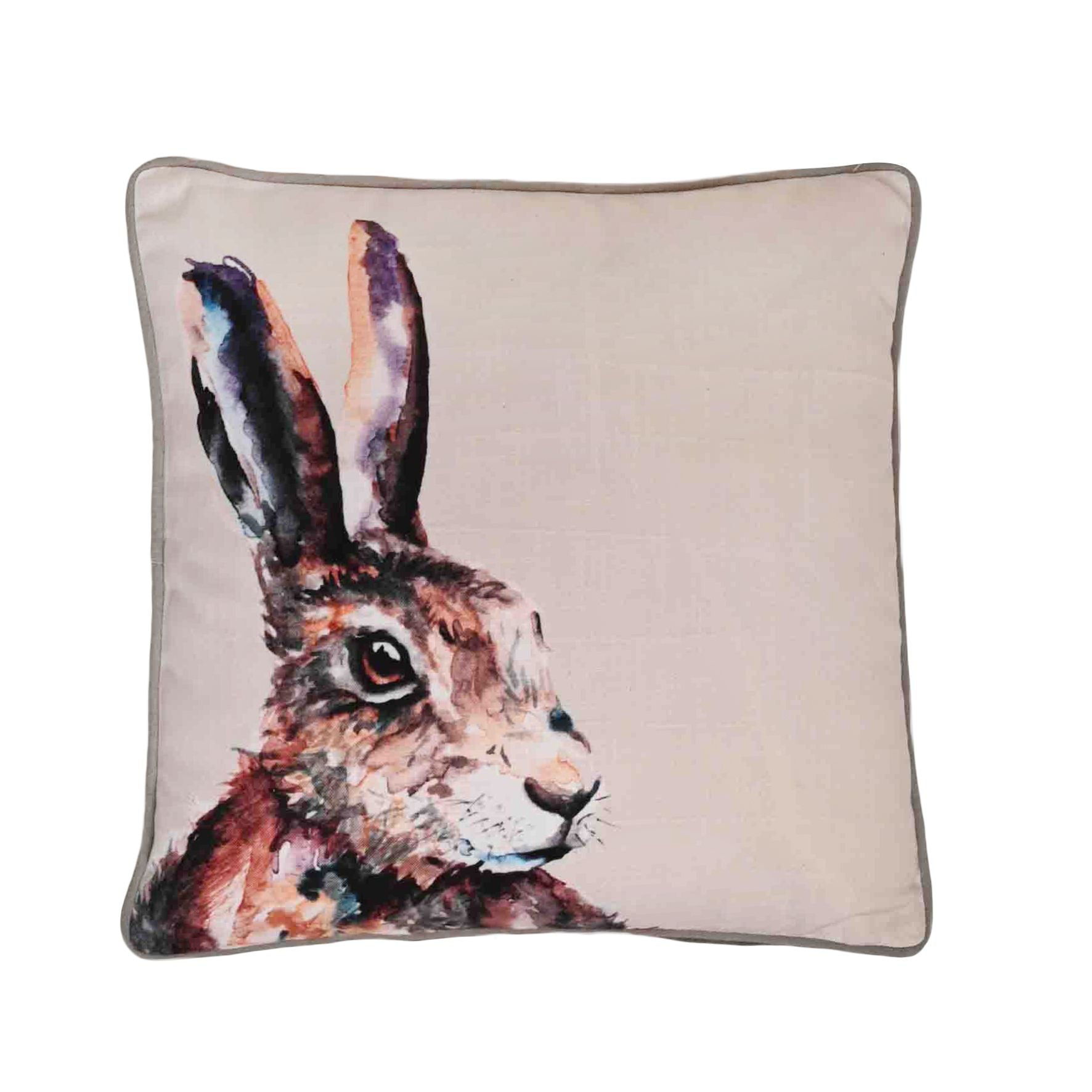 Meg Hawkins Square Cushion with Wooden Buttons - Hare
