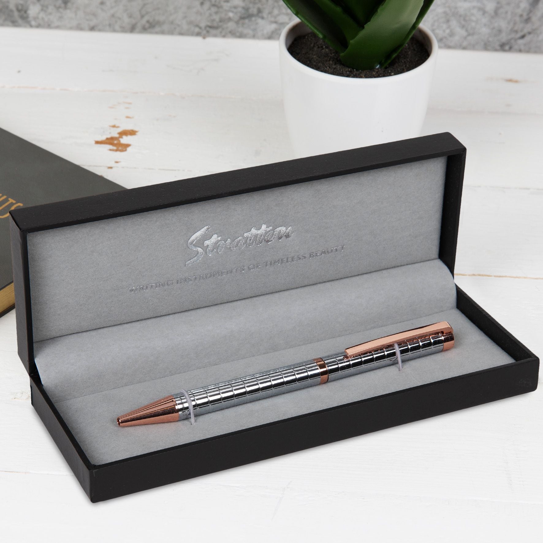 Stratton Ballpoint Pen - Silver & Rose