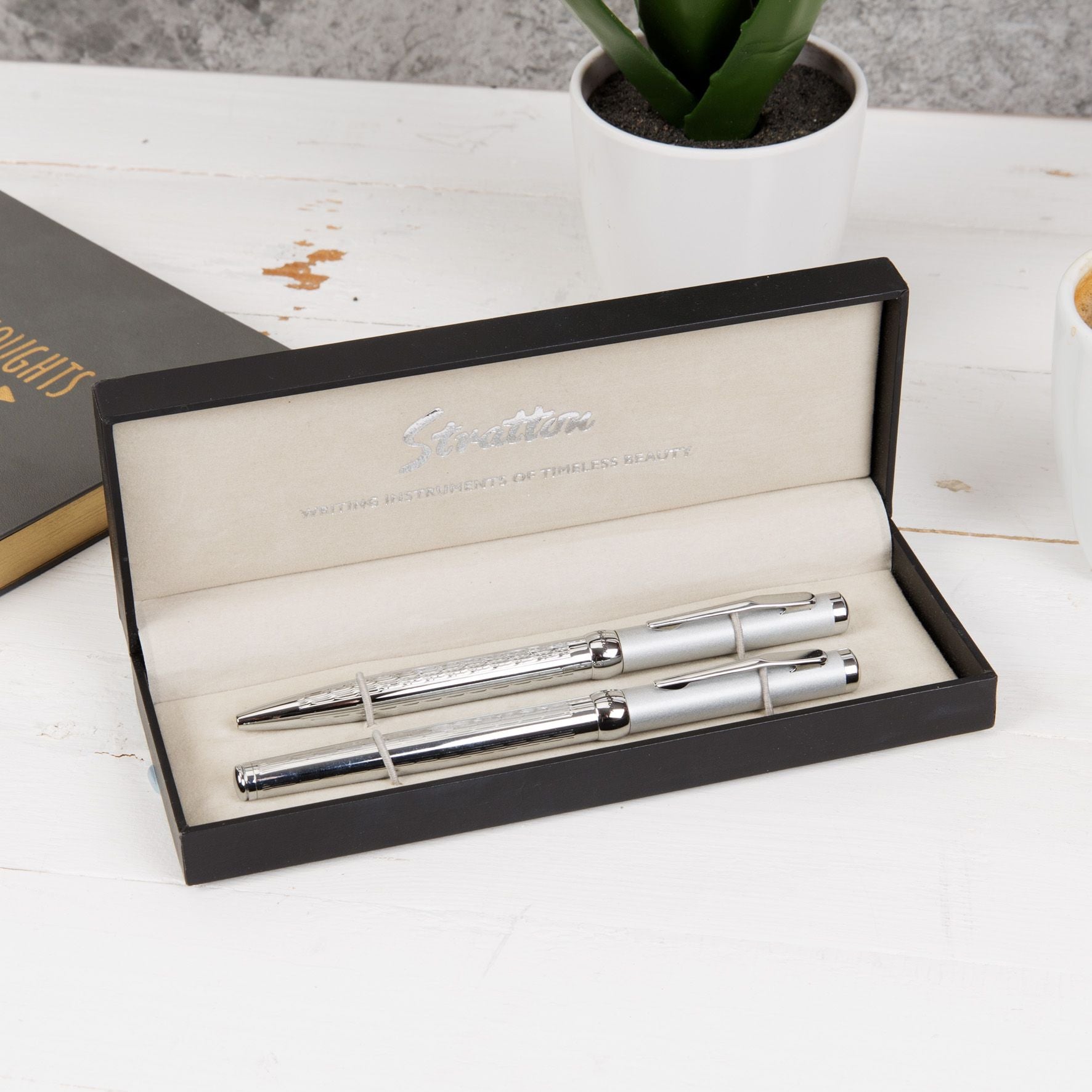 Stratton Rollerball & Ballpoint Pen Set - Two Tone Silver